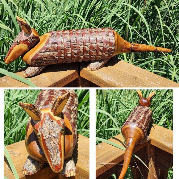 Vintage | Accents | Vintage 6s Solid Carved Log Wood Armadillo ...
